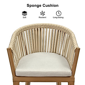 PURPLE LEAF 3 Pieces Outdoor Bar Height Stools Set Patio Aluminium Modern Wicker Bar Chairs and High Top Bar Table for Balcony Garden Indoor Kitchen Poolside Teak