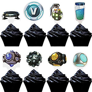 Video Game Birthday Party Supplies for Game Fans, 24 Pcs Battle Royale Cupcake Toppers(24 Styles)，Happy Birthday Cupcake toppers for boys Party Supplies,Battle Royale Game party supplies