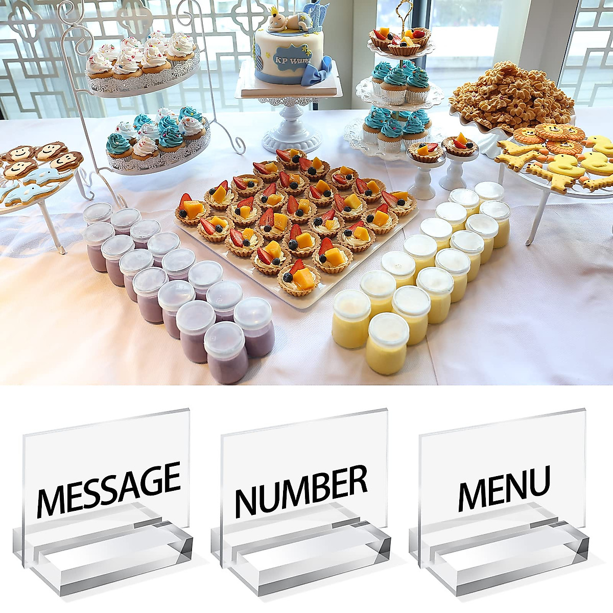 BENBO Acrylic Stands Place Card Holders, 5 Pieces Clear Acrylic Sign Holder Table Number Stands Holder Stands with Card Slot, Card Display Stand for Table Wedding Photos Office Menu Meeting