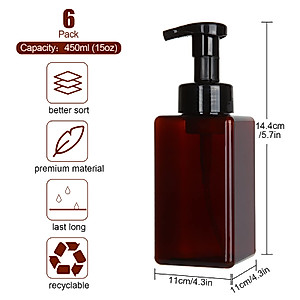 RHBLME 6 Pack Foaming Soap Dispenser with Pump, 15oz 450ml Refillable Pump Bottle Plastic, Empty Foaming Hand Soap Dispenser, for Storing Shampoo, Hair Conditioner, Liquid Hand Soap, Various Lotions