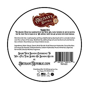 The Artisan's Republic - Hand Made Sandalwood Shaving Cream for Men | Beard Care | Anti Razor Burn and Irritation | Shaving Gift | Coconut and Apricot Oil (Sandalwood)