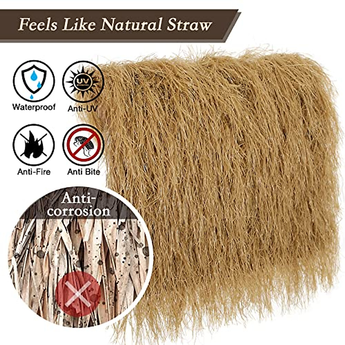 XLX TURF Synthetic Thatch Grass Roof, Mexican Tiki Bar Grass Artificial Straw Roll Garden Decor Fence Patio, Commercial Art DIY Crafts, Palapa Thatch Roofing, 15.74" x 4'