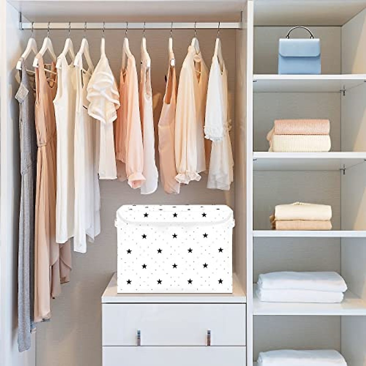 CaTaKu Stars Dots Cute Storage Bins with Lids Fabric Large Storage Container Cube Basket with Handle Decorative Storage Boxes for Organizing Clothes Shelves