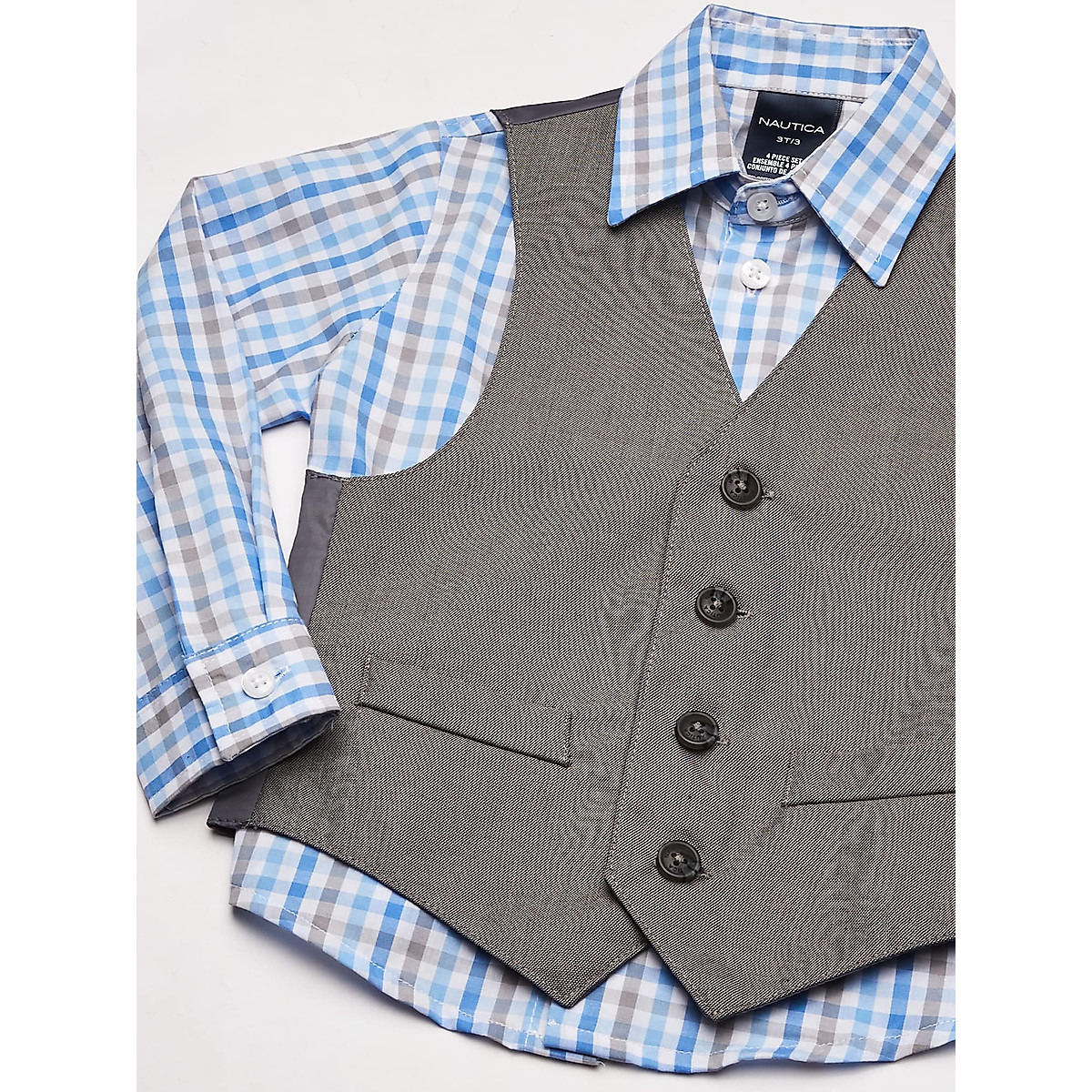 Nautica boys 4-piece Vest Set With Dress Shirt, Tie, Vest, and Pants Suit, Light Gray, 3T US