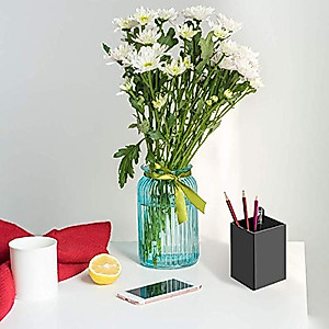 NIUBEE Black Acrylic Pen Holder 2 Pack, Desktop Pencil Cup Stationery Organizer for Office Desk Accessory