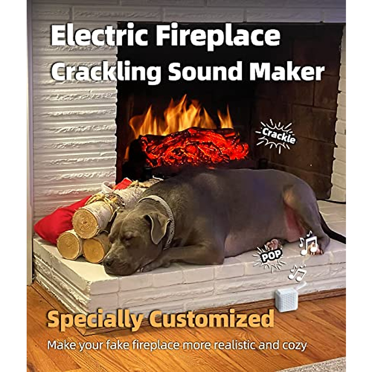 MSELTOS Fireplace Crackling Sound Maker, 2 in 1 Realistic Rechargeable Fire Crackling Sound Machine for Gas & Electric Fireplace, Fire Crackler Sound System, 3H Timer, 16 Levels of Volume (White)