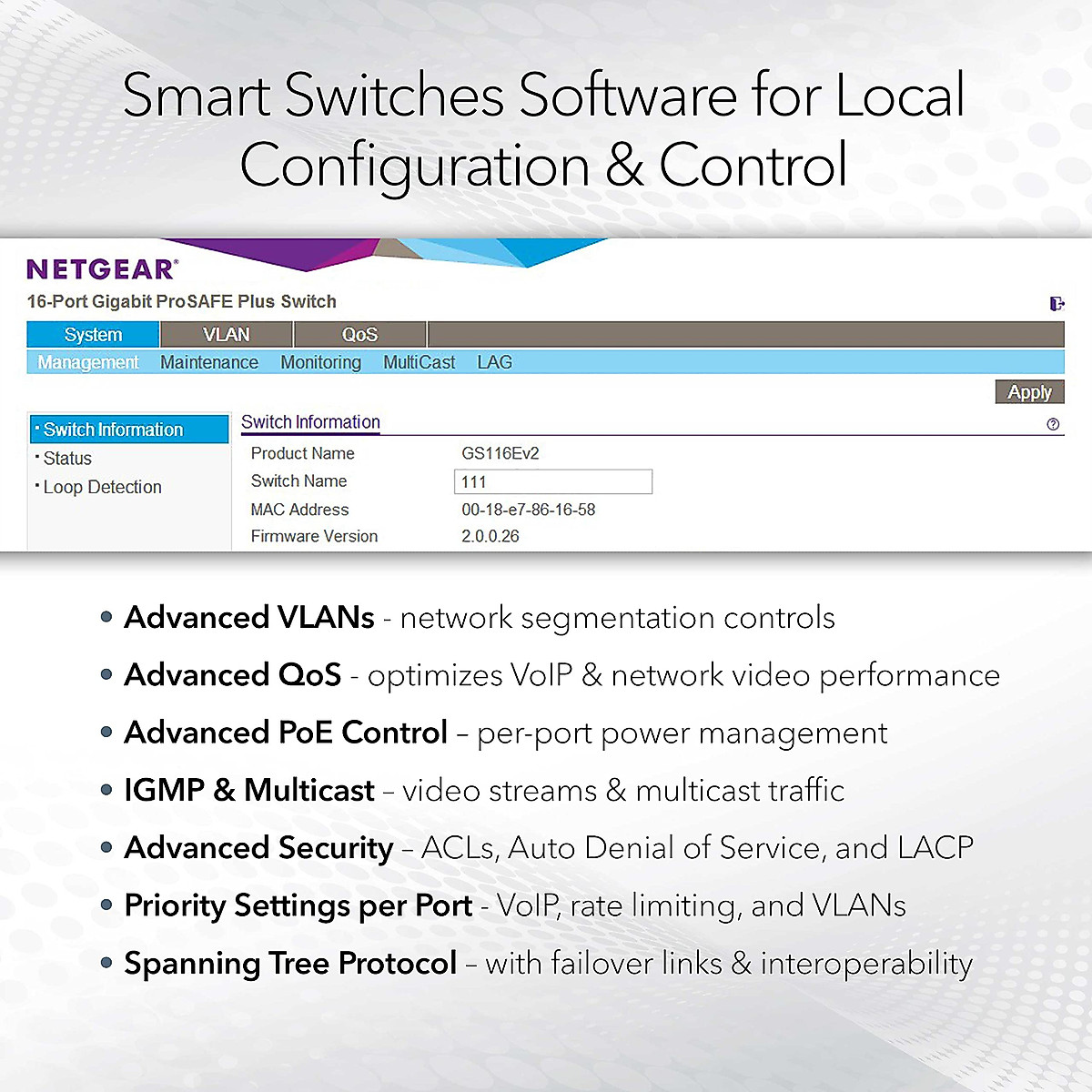NETGEAR 28-Port PoE Gigabit/10G Stackable Smart Switch (GS728TXP) - Managed, with 24 x PoE+ @ 195W, 2 x 10G Copper and 2 x 10G SFP+, Desktop or Rackmount, and Limited Lifetime Protection