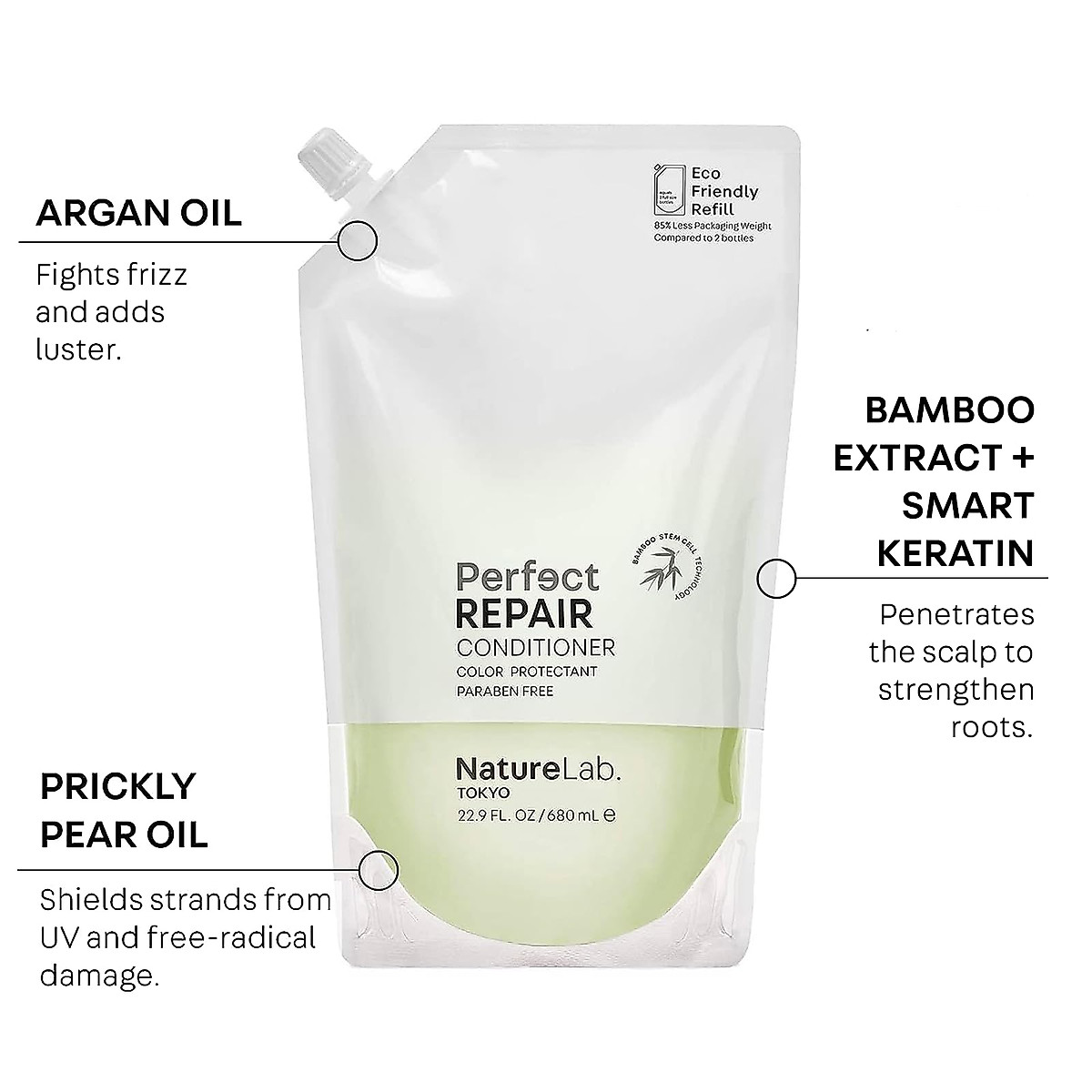 NATURELAB. TOKYO Perfect Repair Conditioner: Eco-Friendly Refill Pouch: Moisturizing Conditioner to Replenish and Restore Damaged, Color Treated Hair and Strengthen New Hair I 22.9 FL OZ / 680ml