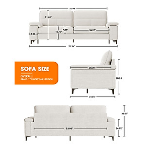 71.25" Modern Sofa Couch for Living Room, Deep Seat Sleeper Sofa with 8”Cushion, Comfy 2-Seater Chenille Loveseat Sofa with Convertible Armrest, Removable Sofa Cover, High Leg (Beige)