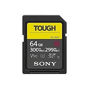 Sony TOUGH-G series SDXC UHS-II Card 64GB, V90, CL10, U3, Max R300MB/S, W299MB/S (SF-G64T/T1), Black