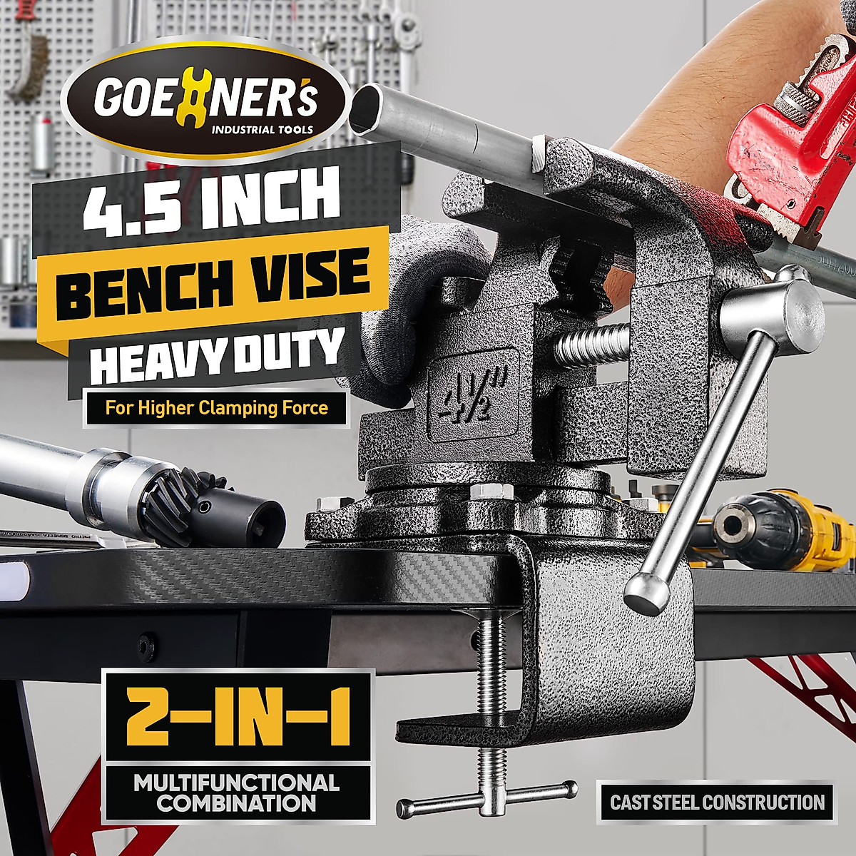 [Upgraded] Multi-Purpose Bench Vise 4-1/2", Table Vice For Workbench, Universal Clamping Vise With Heavy Duty Cast Iron, Multi-Jaw, Swivel Base, Easy Adjustment for Woodworking, Workshop DIY Uses…