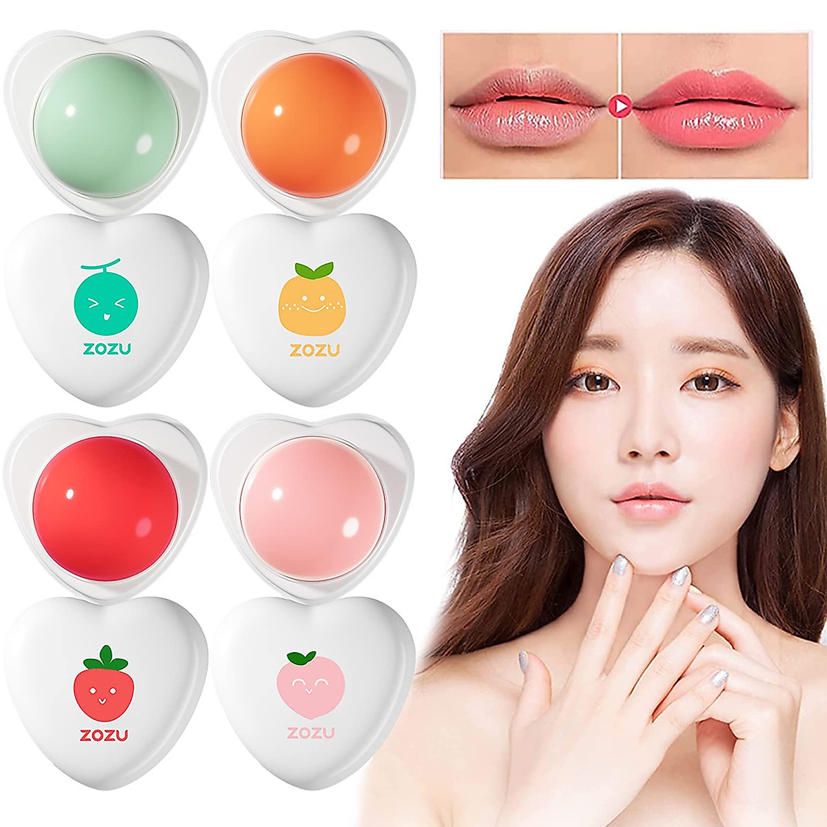 4Pcs Fruit Lip Balm Set,Moisturizing Lip Care Lip Balm,Long Lasting Nutritious Lip Balm Lipsticks Moisturizer,Natural Organic Lip Balm Fruit-Flavored Color,Citrus,Peach,Strawberry,Cantaloupe Lip Balm…