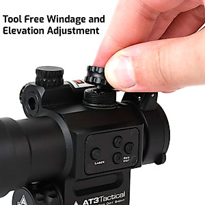 AT3 LEOS Red Dot Sight with Integrated Green Laser Sight - 2 MOA Red Dot Scope with Flip Up Lens Caps