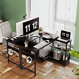 ODK Small L Shaped Computer Desk with Reversible Storage Shelves, 40 Inch L-Shaped Corner Desk with Monitor Stand for Small Space, Modern Simple Writing Study Table for Home Office Workstation, Black