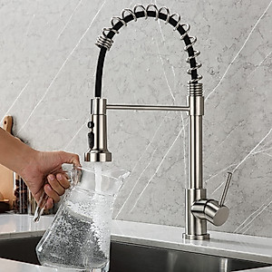 TIORIY Pull Down Spray Head Replacement - for Kitchen Faucet Sprayer Head with 15 Adapters, 3 Function Pull Out Faucet Spray Nozzle, Brushed Nickel