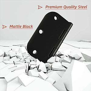 24 Pack Rounded Matte Black Door Hinges 3.5 x 3.5 inch with 5/8 Radius, Black 3 1/2 Interior Door Hinges, 3 ½"x 3 ½" Hardware