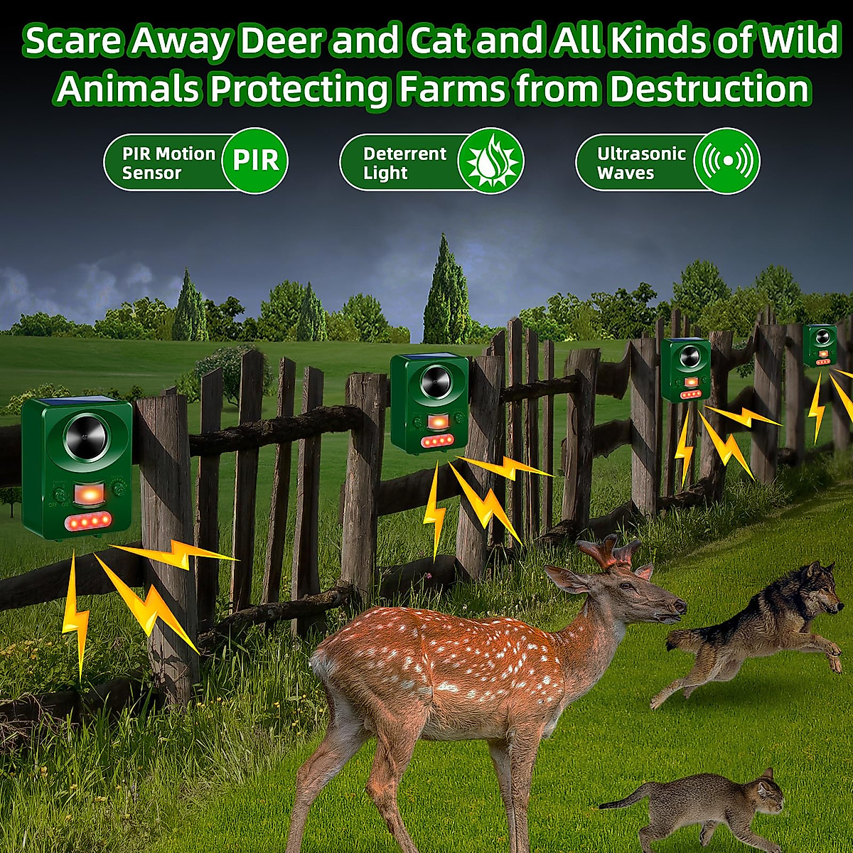 2 Pack Upgraded Ultrasonic Animal Repeller Outdoor,Solar Animal Repeller with Motion Sensor & Deterrent Light to Repel Raccoon Squirrel Skunk Cat Rabbit Dog Deer Repellent Devices for Yard Protection