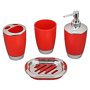 Wilove Bathroom Accessories Set,4 Pcs Plastic Bathroom Accessories Set Toothbrush Holder,Toothbrush Cup,Soap Dispenser,Soap Dish