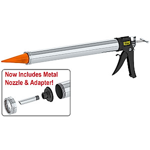 Albion Engineering Company DL-59-T17 Professional Line Special Deluxe Manual Bulk Caulking Gun with Metal Nozzle, Metal Adapter & 3 Orange Cone Nozzles, 30 oz