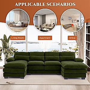 OUYESSIR U Shape Sectional Sofa Cloud Couch for Living Room, Modern Chenille Comfy Modular Sofa, 4 Seat Upholstery L-Shaped Sleeper Sofa with Chaise Lounge & Ottoman, 114" (Emerald Green