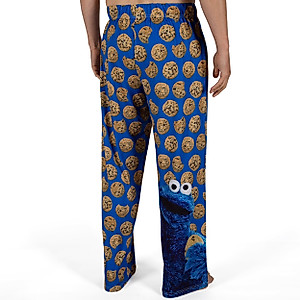 BRIEF INSANITY Sesame Street Adult Lounge Pajama Pants - Comfy, Loose-Fit, Ultra-Soft - Cookie Monster Sleep Bottoms (Large, Cookie Monster)