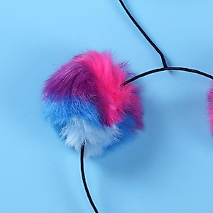 Lurrose 4pcs Colorful Plush Pom Pom Headbands Rainbow Headbands Fluffy Ball Hair Loops Hair Accessories for Christmas Birthday Party