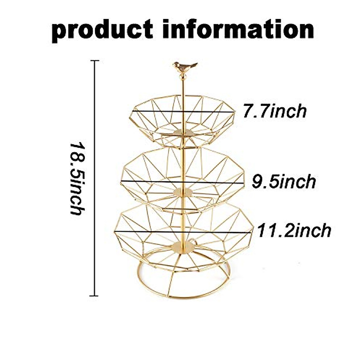 MINIDUO Wrought iron 3 Tier Fruit Tray Fruits Desserts Candy Buffet Plates Serving Tray for Family Dinner Birthday Party Wedding-gold