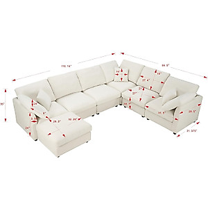 FANYE Oversized 7 Seater Modular Cushions Sectional Sofa Couch with Movable Ottoman,U-Shaped Corner Deep Seat Sectional&Couch Convertible Spacious Sleeper Sofabed for Home Apartment Living Room Sets