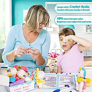 Crochetta Crochet Kit for Beginners, Amigurumi Crocheting Animals Kits w Step-by-Step Video Tutorials, Knitting Starter Pack for Adults and Kids, Jumbo 3 Unicorn Familly (40%+ Yarn Content)
