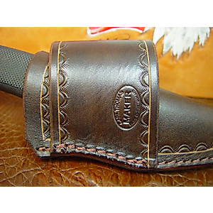 Custom Leather Knife Sheath for a Buck 692 Vanguard or Zipper. Tooled & Dyed Brown_AB