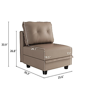 LLappuil Modular Sofa Middle Module with Storage for Customizable Sectional Sofa, Couch Accent Armless Chair, Modern Faux Leather Fabric, Cognac Brown