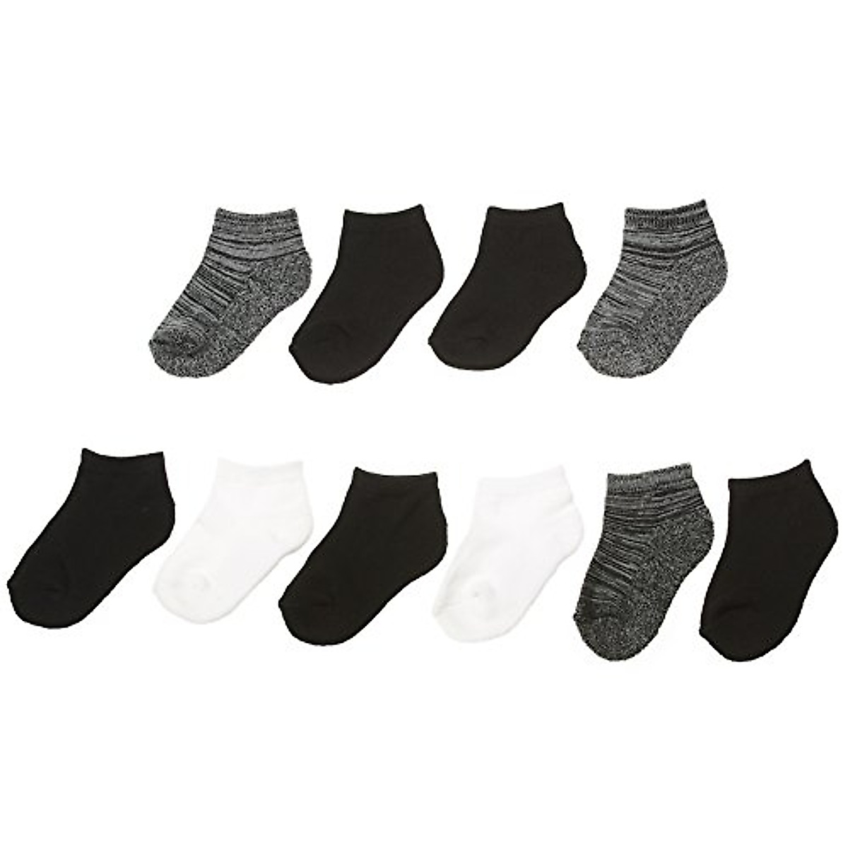 BARE HUGS Infant Basics 1/2 Cushion 10Pk Socks Black/White/Grey Stripes 6-12