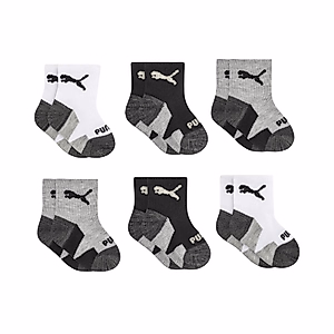 PUMA Baby 6 Pack Infant Anklet Socks, White/Black, 0-12 Months US