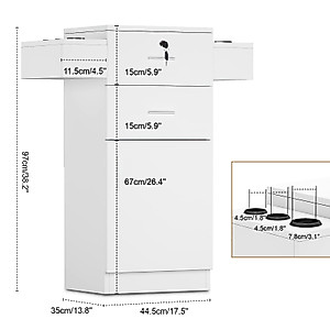 Paddie Locking Salon Storage Cabinet for Hair Stylist, Barber Salon Station Styling Station Equipment with 6 Hair Dryer Holder, 2 Drawers for Beauty Spa Barber Shop(White)