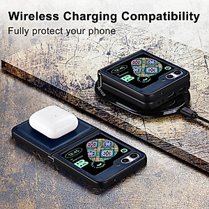 Belemay for Samsung Galaxy Z Flip 5 Case-Genuine Leather+Soft TPU Bumper-Protective Slim Fit-Shockproof Thin Samsung Z Flip5 Phone Cover Compatible with Samsung Galaxy Z Flip 5 (5G 2023)-Navy Blue