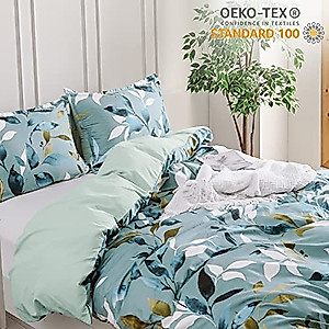 PHF Washed Soft Duvet Cover Set Queen Size, 3PCS Stylish Botanical Comforter Cover Set, Ultra Soft Comfy Durable Chic Duvet Cover with Pillow Shams Bedding Collection, 90" x 90", Sage Green Botanical