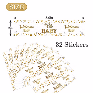 MonMon & Craft Oh Baby Water Bottle Stickers / Gender Reveal Bottle Wrappers / Baby Shower / Welcome Baby / Baby 1st Birthday Party Water Labels Supplies Waterproof ( Set of 32 )