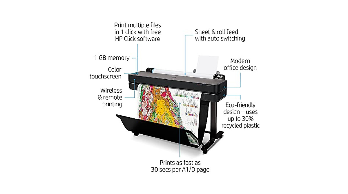 HP DesignJet T630 36" Large Format Wireless Plotter Printer | Fast ...