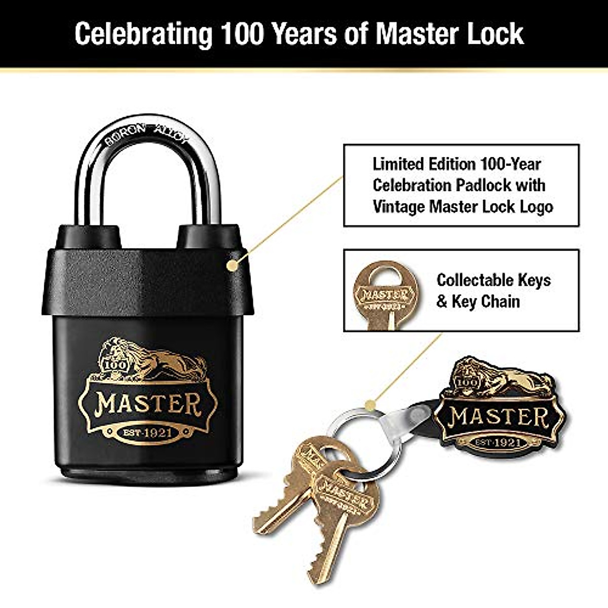 Master Lock 1921D Keyed Padlock, 2-1/8 in Wide, Black