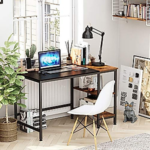 JOISCOPE Study Computer Desk for Home Office,Small Working and Writing Desk with Wooden Storage Shelf,2-Tier Industrial Morden Laptop Table with Splice Board,47 inches(Black Oak Finish)