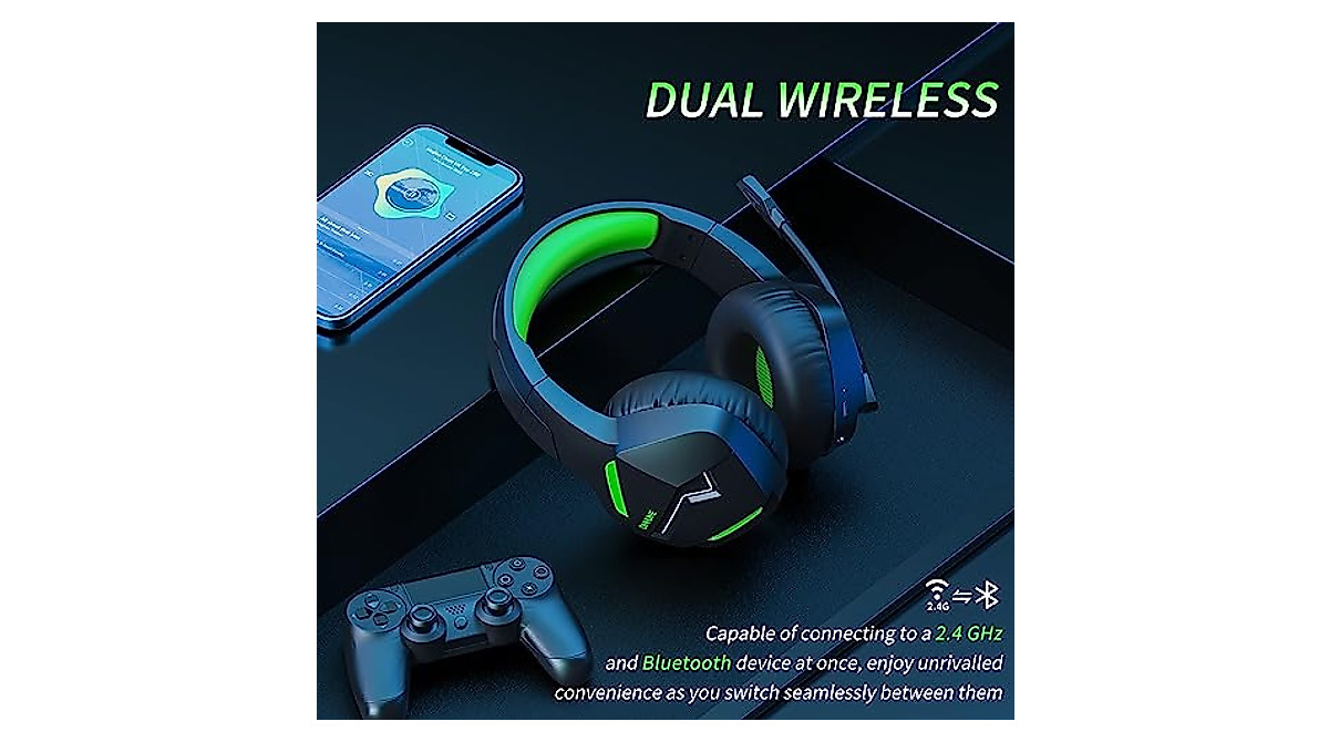 BINNUNE Dual Wireless Gaming Headset for PC, PS4, PS5