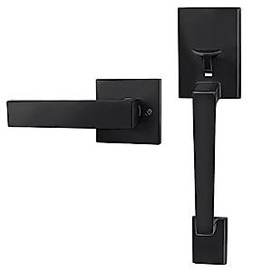Azdele Black Front Door Handle Set, Entry Door Handle Set with Door Lever Reversible for Right and Left Handed Doors, Single Cylinder Exterior Door Handleset with Lower Half Lever, Matte Black