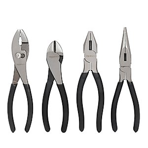 Amazon Basics Plier Tools, Set of 4, Black,silver