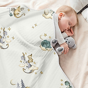 Swaddle Blanket Dragon Baby Cotton Blanket for Infants, Receiving Blanket, Lightweight Soft Swaddling Blanket for Crib, Stroller, Nursery Blankets, Fairytale, 30x40 in