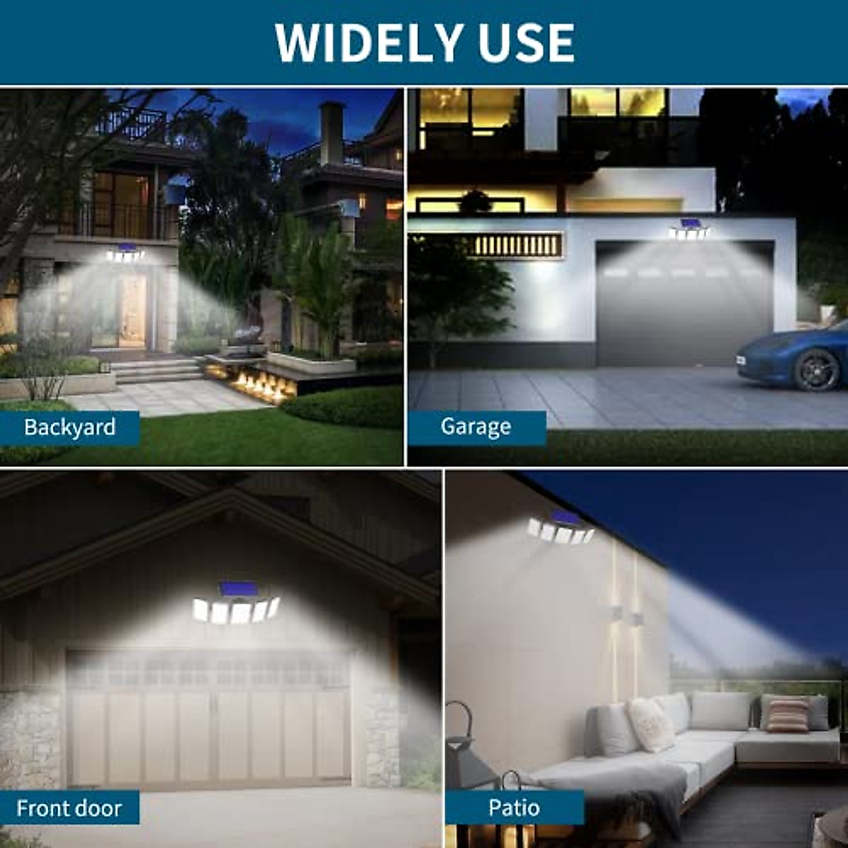 MelonArt Solar Lights Outdoor, 7000K 300 LED Security Lights with Remote Control, 5 Heads 360°Wide Angle Motion Sensor Light, IP65 Waterproof Flood Wall Lights with 3 Modes for Yard Garden, 2 Pack