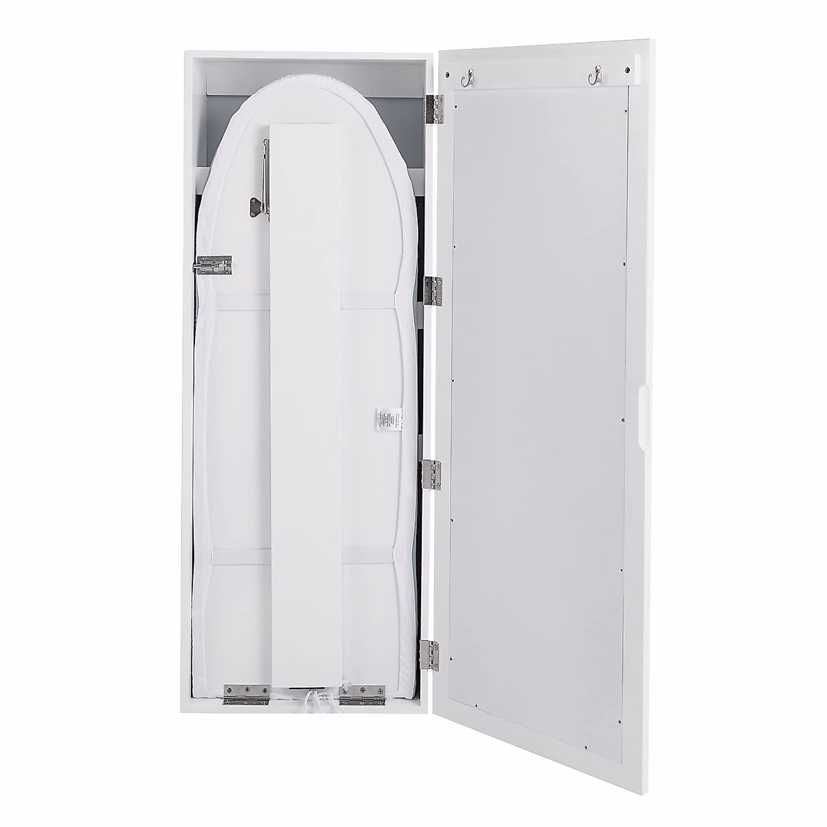 Wall Mount Ironing Board, Foldable Hiding 180° Swivel Ironing Board with 4 Spacious Storageshelve, Multifunctional Bathroom Cabinet with Mirror, White Ironing Board Cabinet