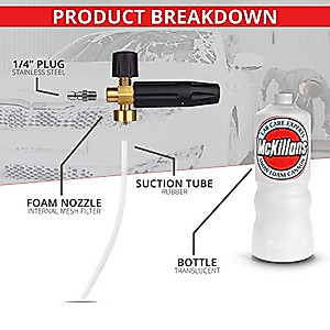 McKillans Car Wash Foam Cannon for Pressure Washer - Foam Cannon Lance Pressure Washer Soap Dispenser - Snow Foam Cannon for Car Washing with Adjustable Thick Foam - Including 1/4 Quick Connector
