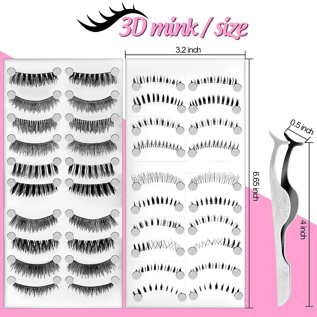 20 Pairs False Eyelashes, Top and Bottom Lashes Set, Wispy Mink Lashes Lower Lashes, Faux Mink Anime Lashes Reusable Lashes for Cosplay with Eyelash Applicator