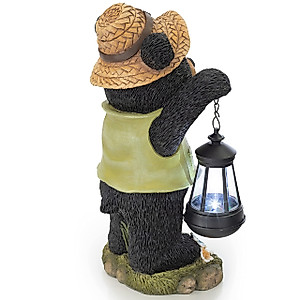 VP Home Camping Bear with Lantern Solar Powered LED Outdoor Decor Garden Light Bear Yard Statue Bear Outdoor Decor Bear Yard Decor Bear Statue Cedar Carved Bear with Solar Lantern Garden Bear