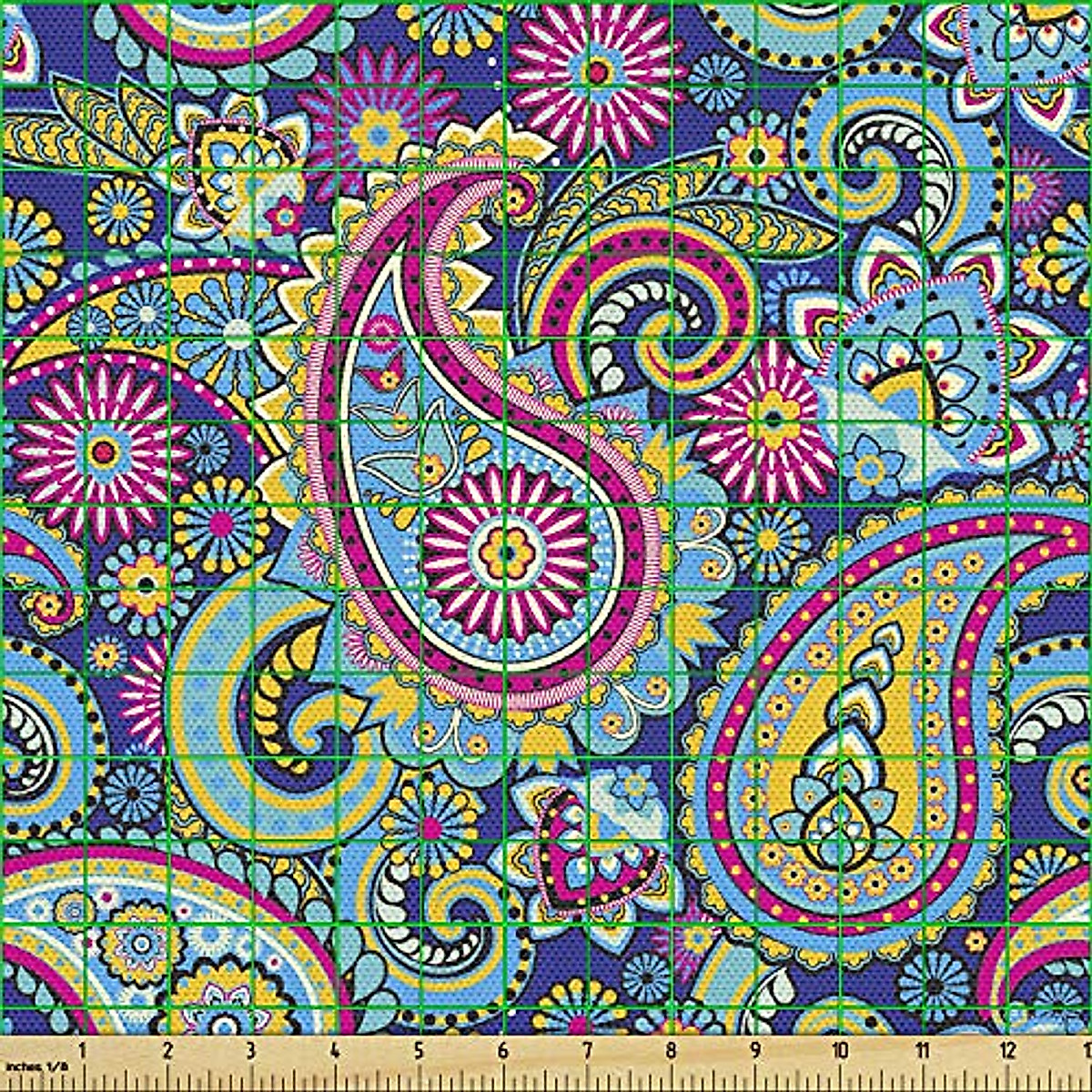 Ambesonne Paisley Fabric by The Yard, Ornate Traditional Teardrop Elements Details in Bohemian Design Print, Decorative Fabric for Upholstery and Home Accents, 2 Yards, Pink Blue